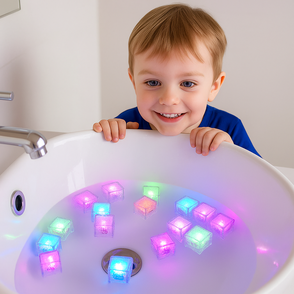GlowSplash Bath Cubes – Set of 6 Light-Up Water Toys for Kids – Cuddleberry