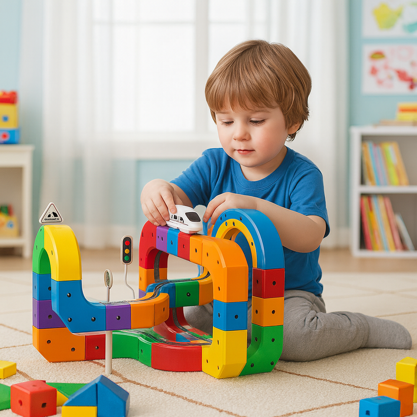 CubeRail Magic Track Set – 3D Flexible Race & Building Blocks – Cuddleberry